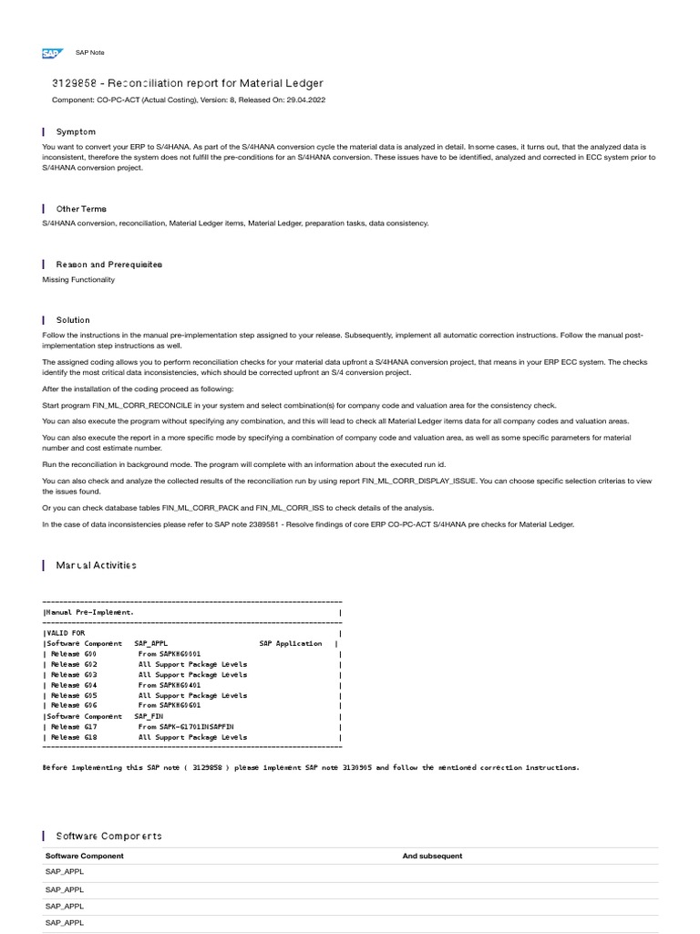 Material Ledger Reconciliation for S/4HANA | PDF | Programming ...