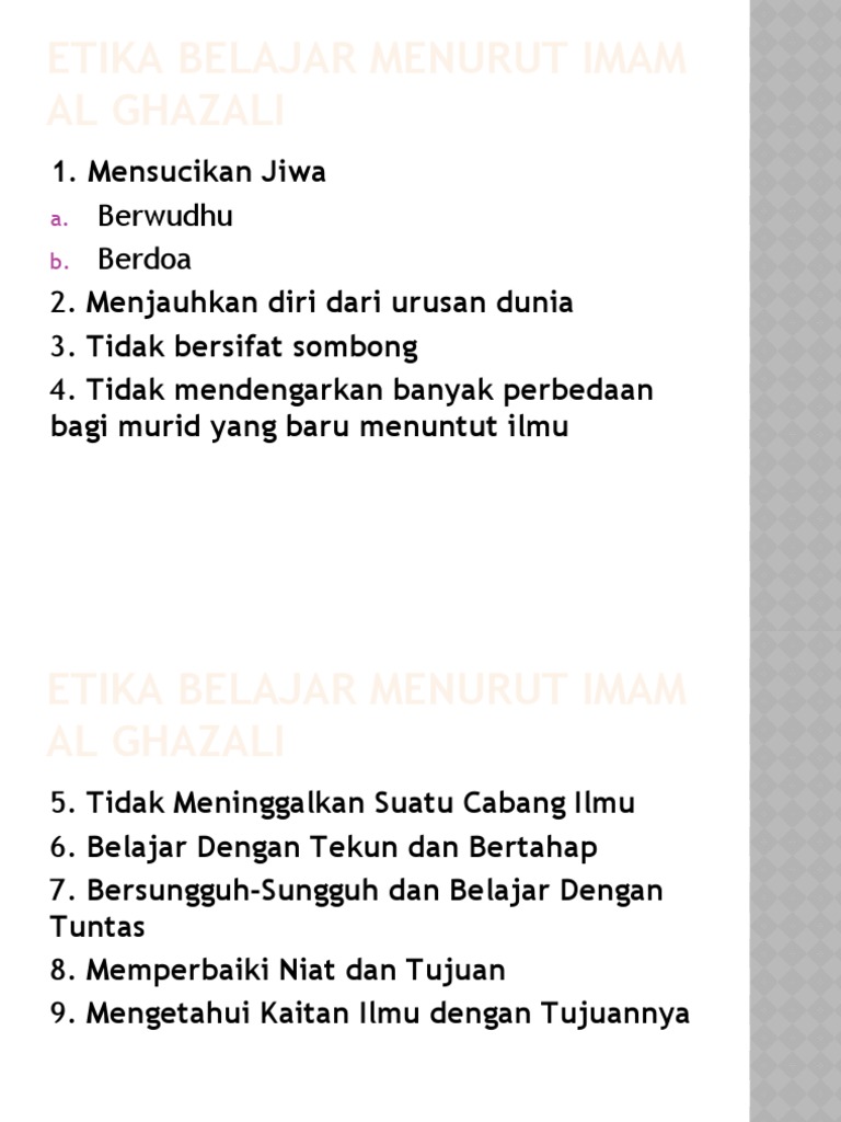 ETIKA BELAJAR MENURUT IMAM AL GHAZALI | PDF