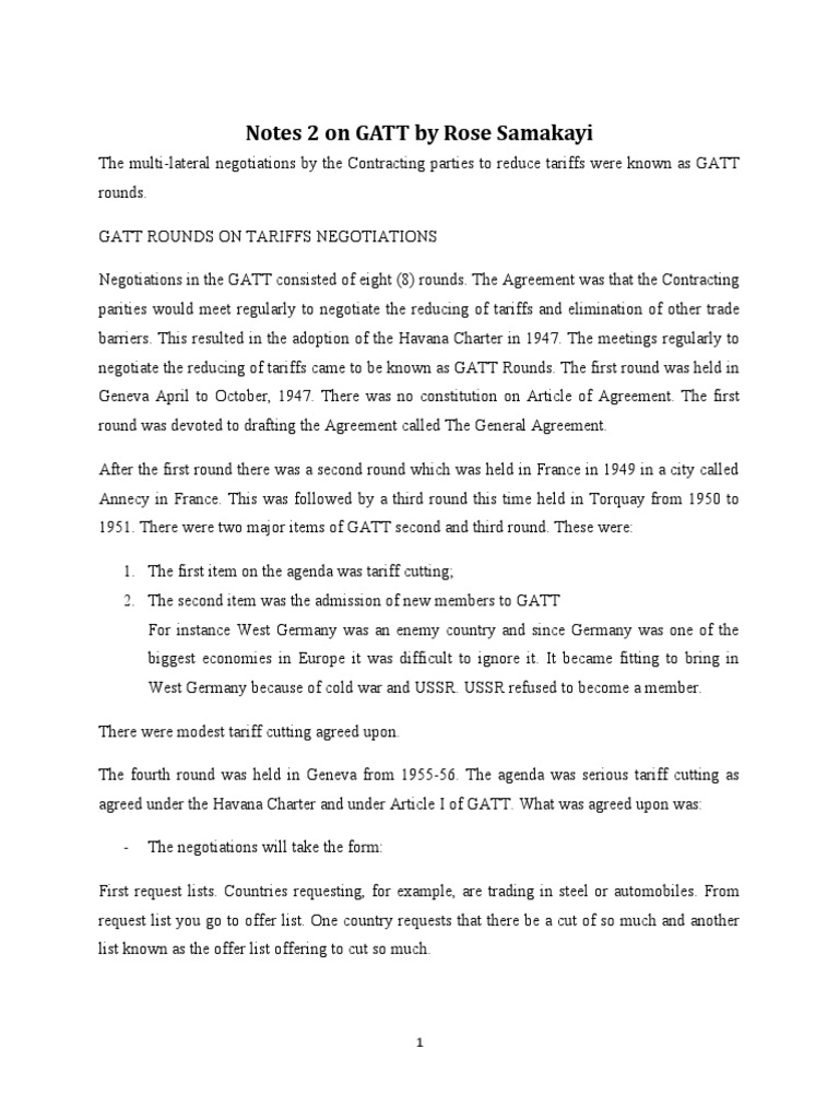 Notes On The GATT by Rose Samakayi | PDF