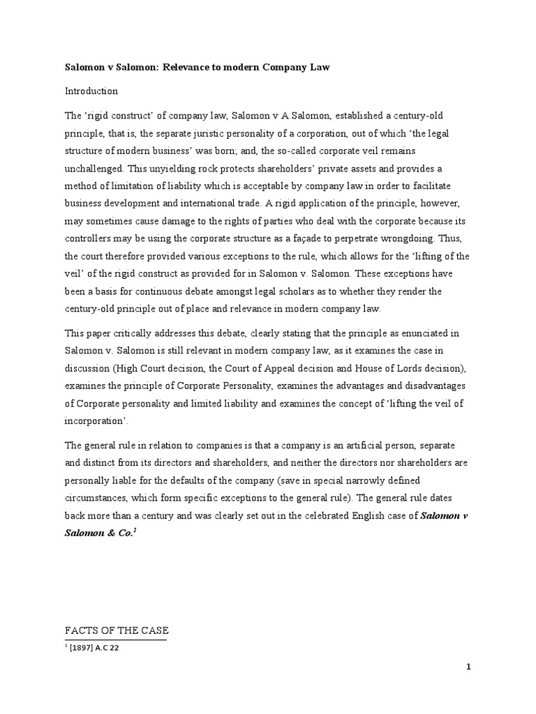 Salomon v Salomon case study | PDF | Piercing The Corporate Veil | Limited Liability