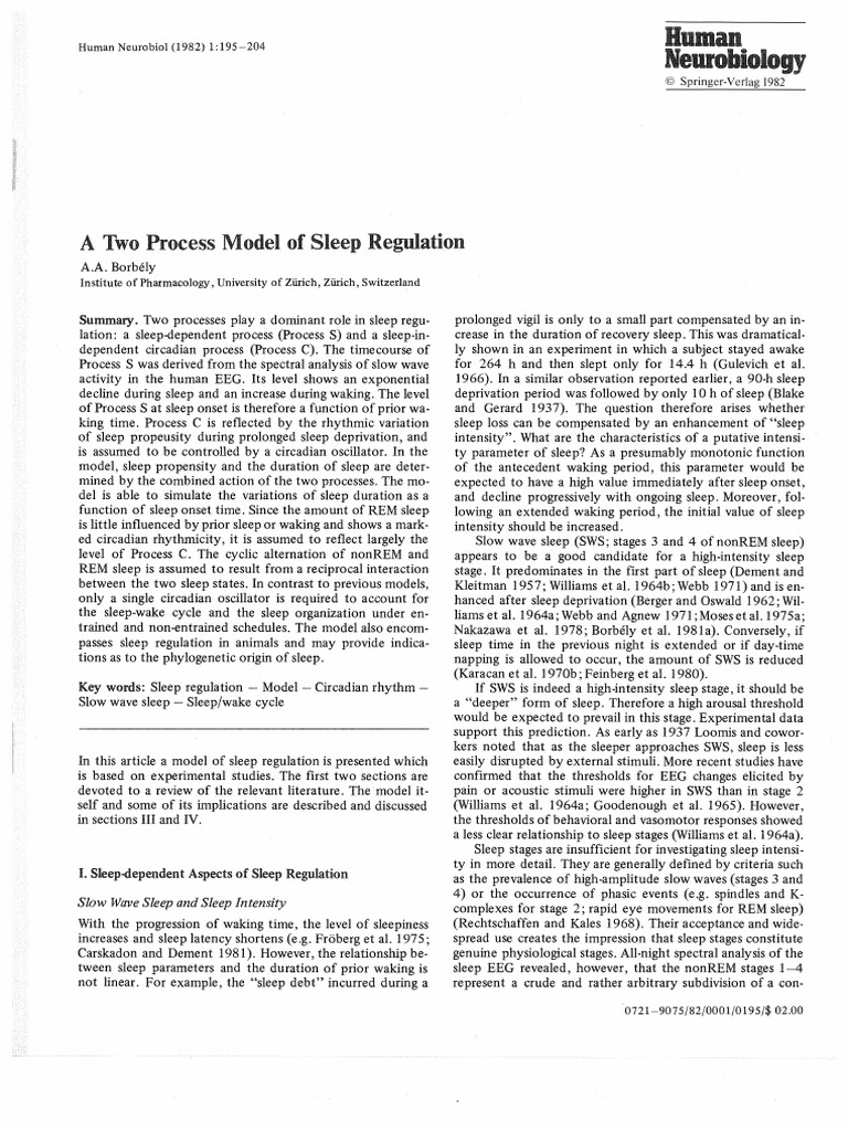 Two-Process Model of Sleep Regulation | PDF