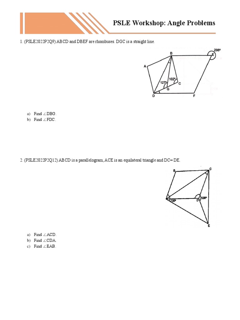 PSLE Workshop Angle Problems | PDF | Teaching Methods & Materials
