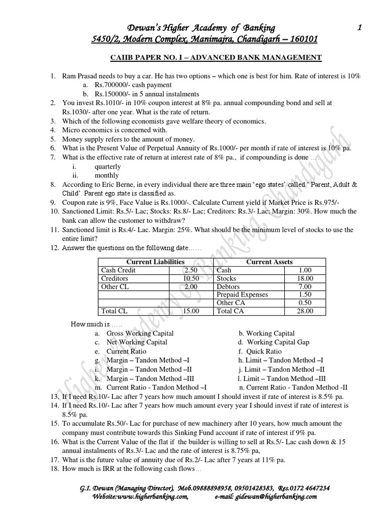 CAIIB ABM Sample Questions & Answers | PDF | Interest | Banking