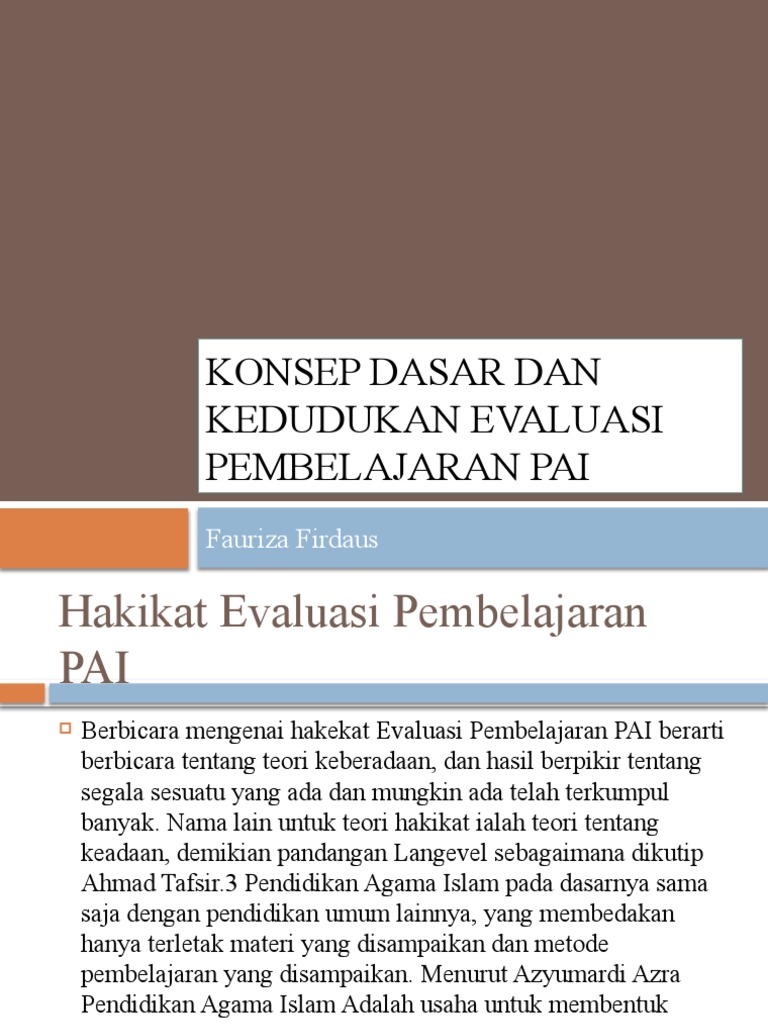 Konsep Dasar Dan Kedudukan Evaluasi Pembelajaran PAI | PDF