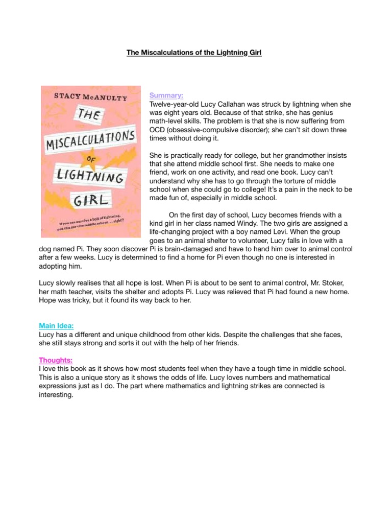 The Miscalculations of The Lightning Girl Summary | PDF