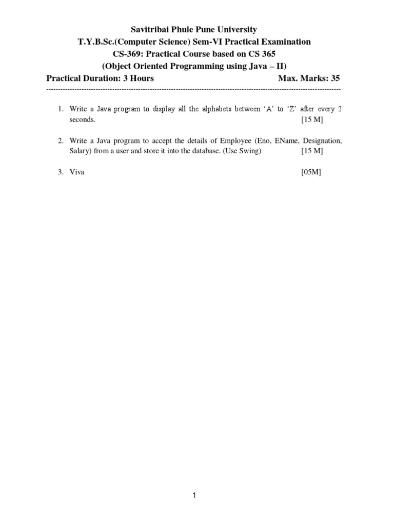 TYBSc (CS) Sem VI Practical Slips | PDF | Java (Programming Language ... TYBSc (CS) Sem VI Practical Slips | PDF | Java (Programming Language ...