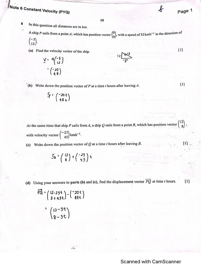 Note 6 Constant Velocity PYQ Answers | PDF