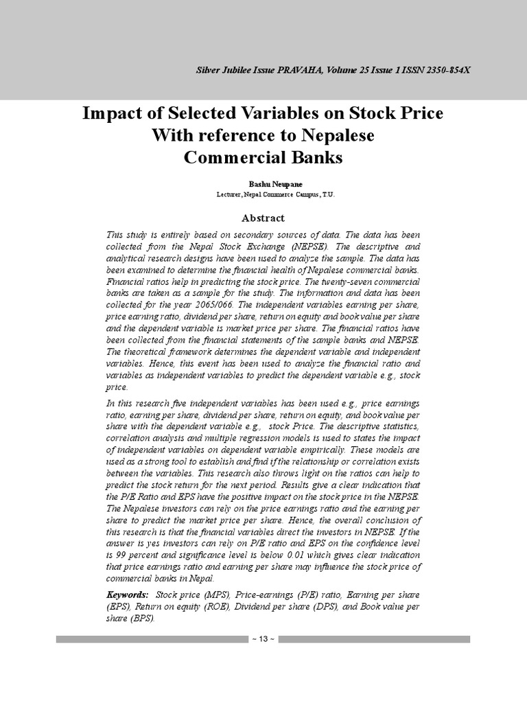 Impact of Selected Variables On Stock Price Basu Neupane | PDF