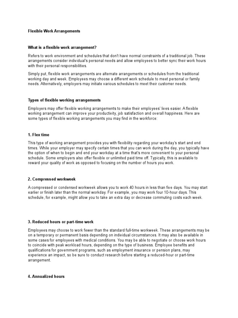 Types of Flexible Work Arrangements | PDF | Working Time | Employment