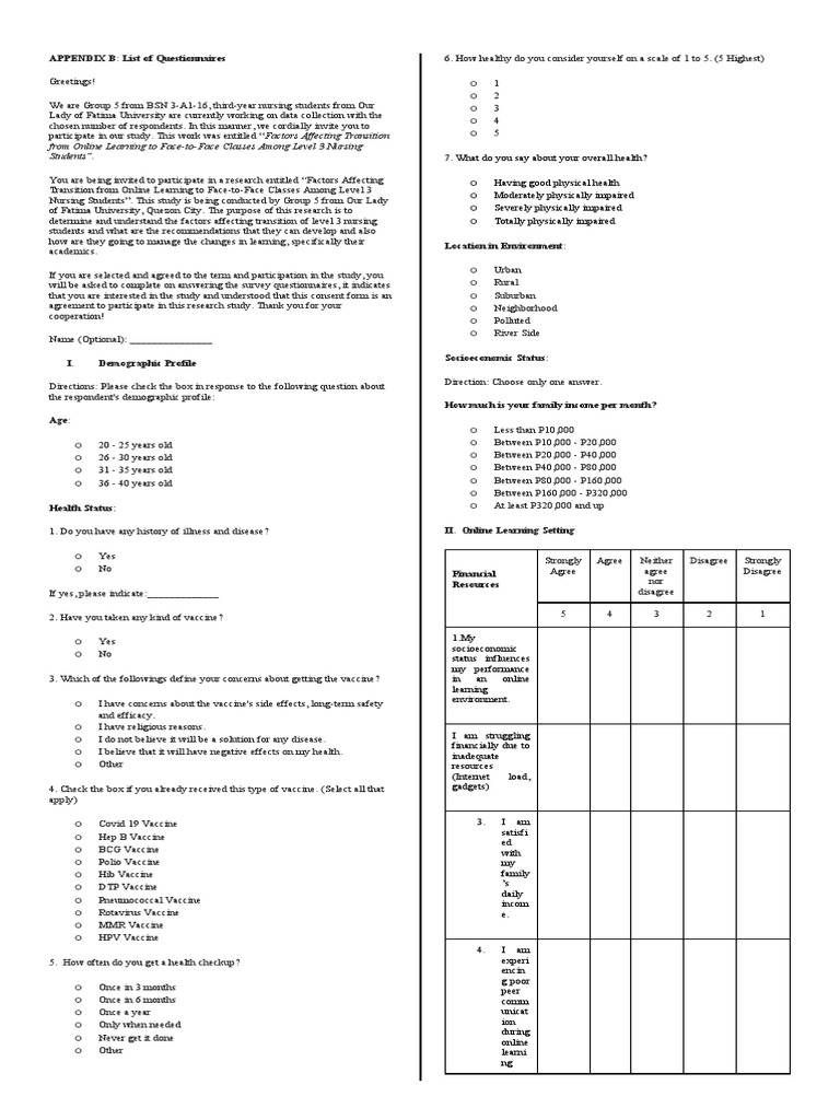 Sample Questionnaires 1 | PDF | Questionnaire | Nursing