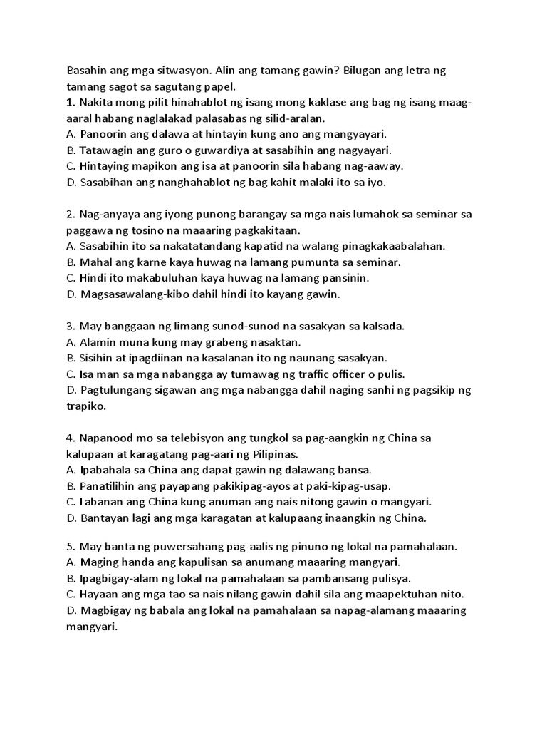 Basahin Ang Mga Sitwasyon | PDF