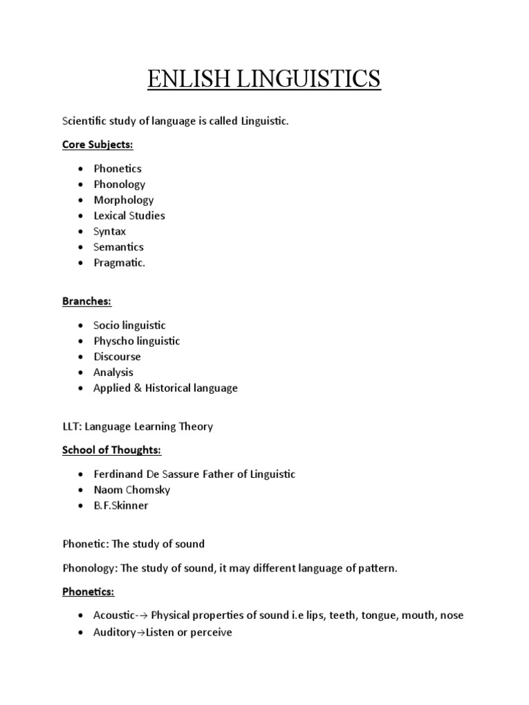 Overview of English Linguistics Concepts | PDF | Language Arts ...