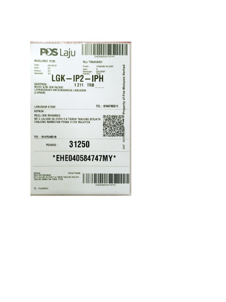 Resit Pos Laju Azni | PDF