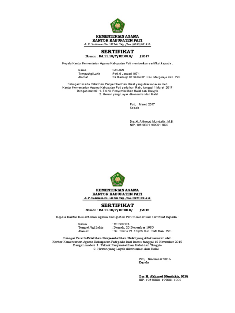 Sertifikat Pemotong Hewan | PDF