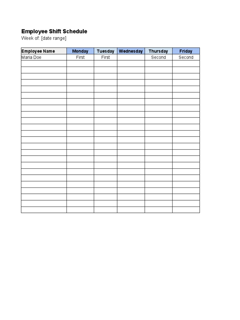 Weekly Employee Schedule Template by Shift | PDF