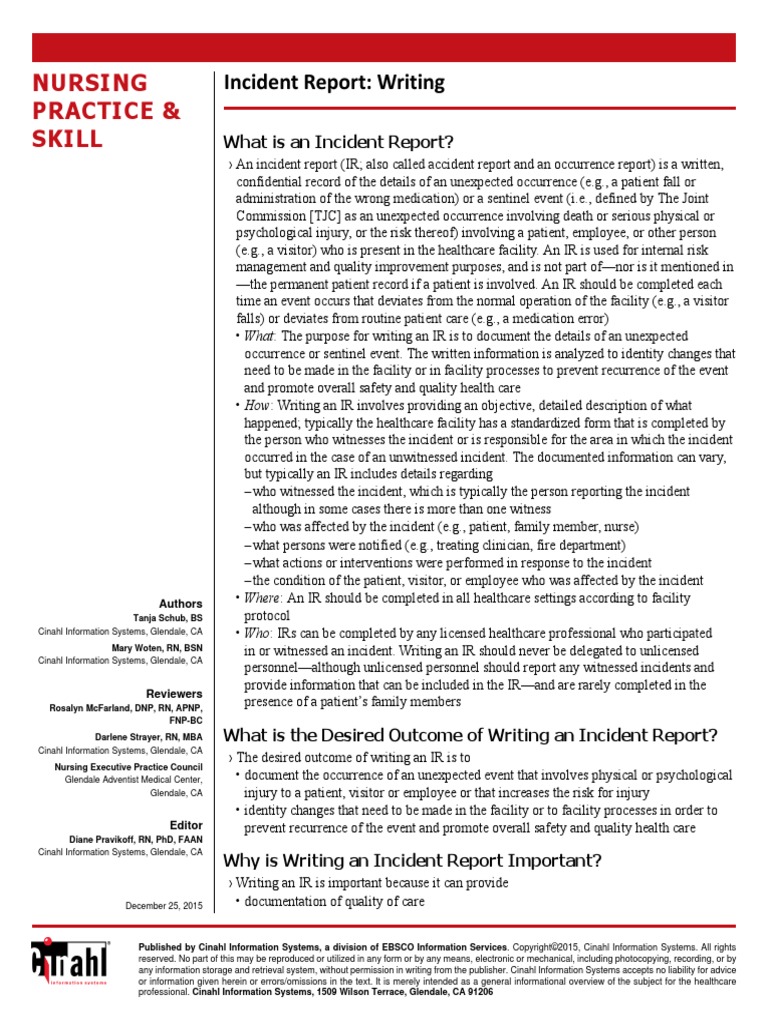 Incident Report Writing - NSP | PDF