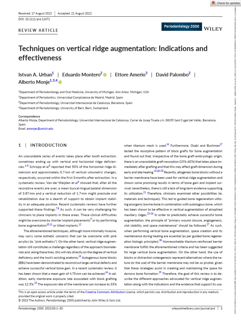 Vertical Ridge Augmentation Techniques | PDF | Dental Implant | Medical ...