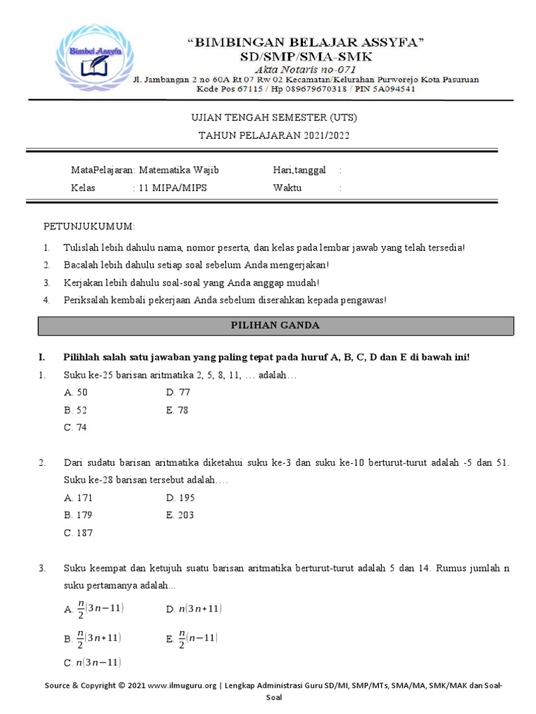 Latihan Soal Dan Pembahasan Uts Kelas XI | PDF