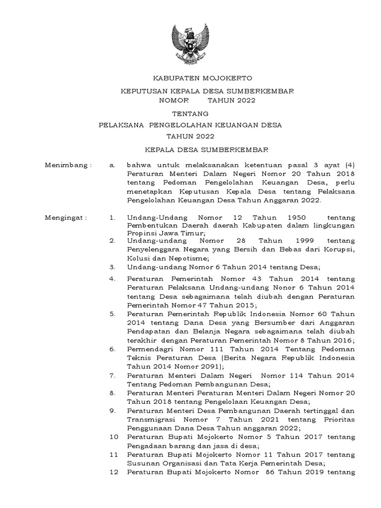 SK PTPKD 2022 | PDF | Pengelolaan Keuangan & Uang | Griya & Taman