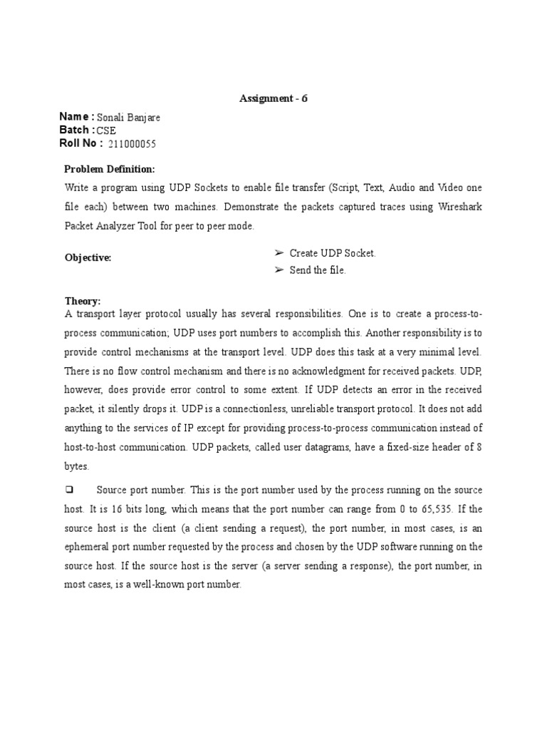 CN ASSIGNMENT 6 Sonali Banjare | PDF | Internet Protocols | Port (Computer Networking)