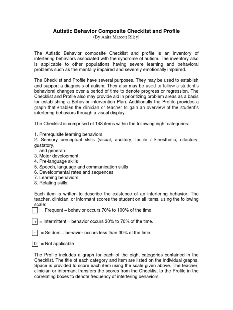 ABCCP - Autistic Behavior Composite Checklist and Profile | PDF ...