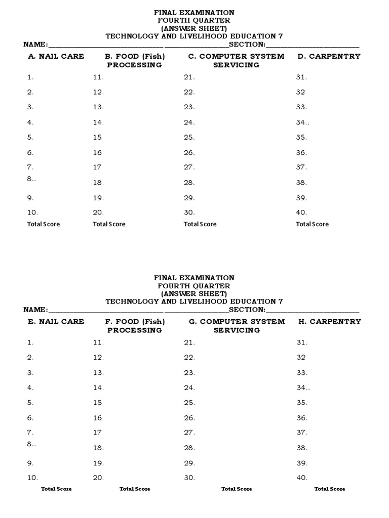 FINALS EXAMINATION Answer Sheet | PDF