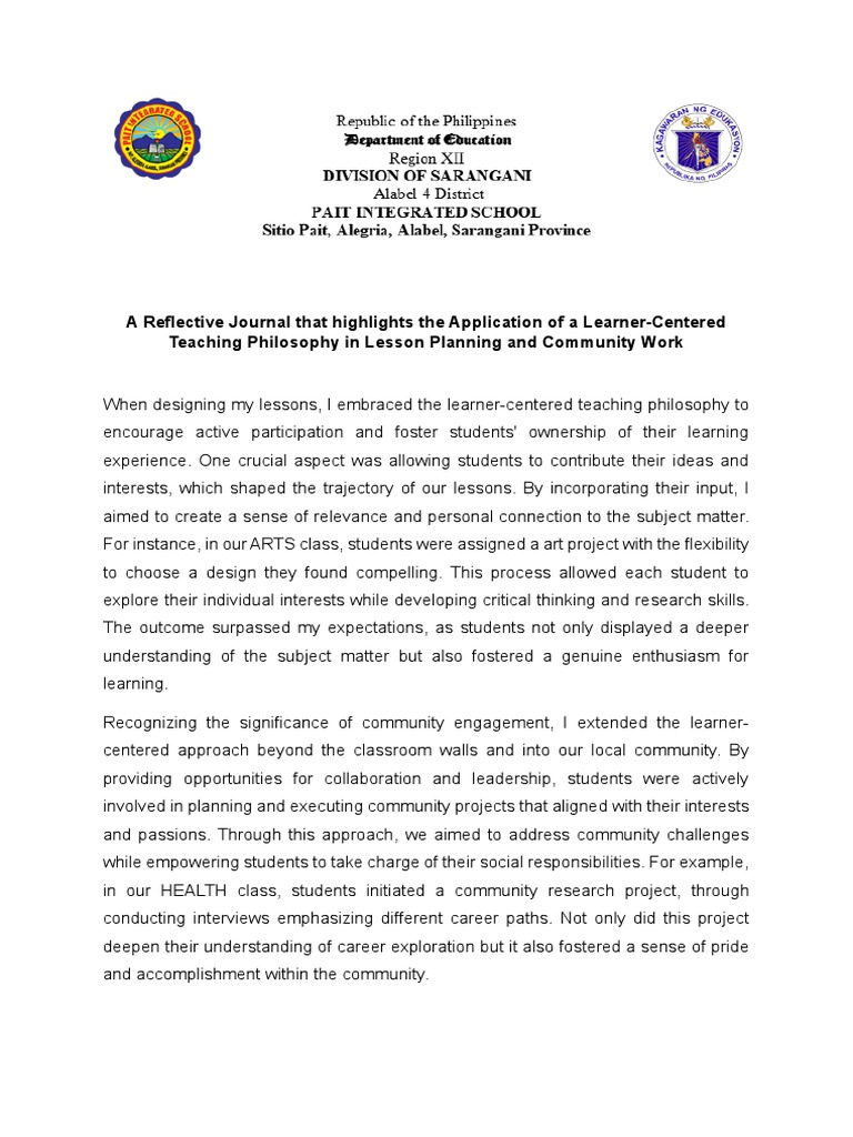 A Reflective Journal That Highlights The Application of A Learner | PDF ...