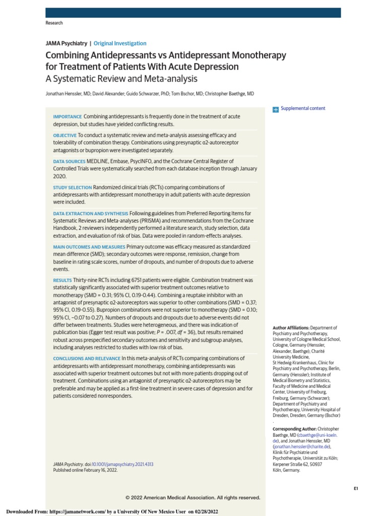 Combining Antidepressants Vs Antidepressant Monotherapy | PDF ...