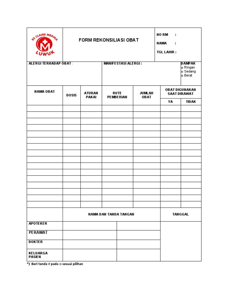 Form Rekonsiliasi Obat | PDF