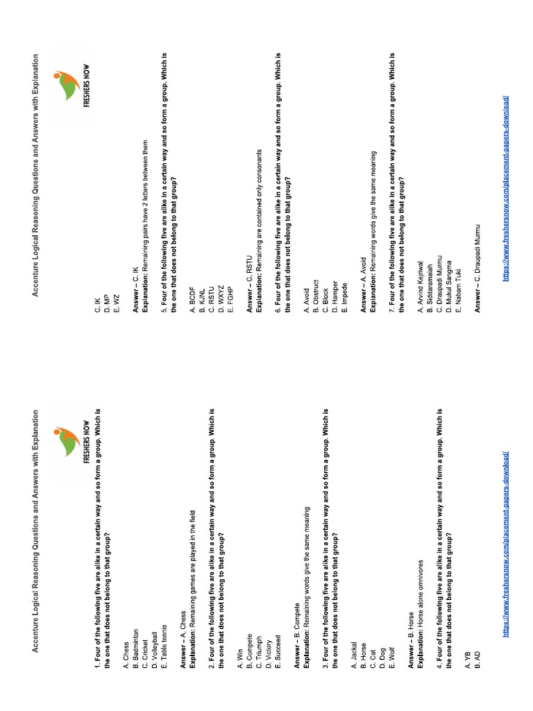 Accenture Logical Reasoning Questions and Answers | PDF