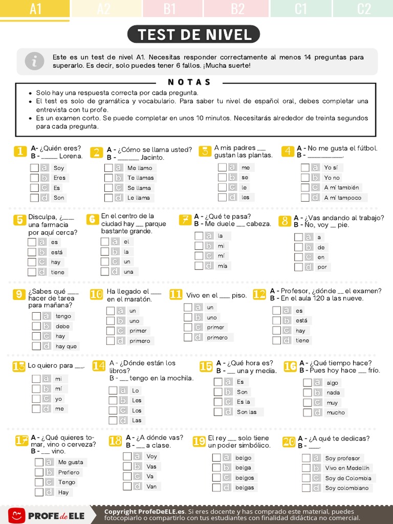 Examen Por Niveles - Test de Nivel (v.1.0) | PDF