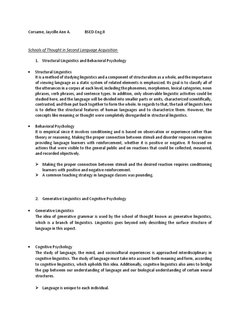 2nd LA | PDF | Linguistics | Cognition