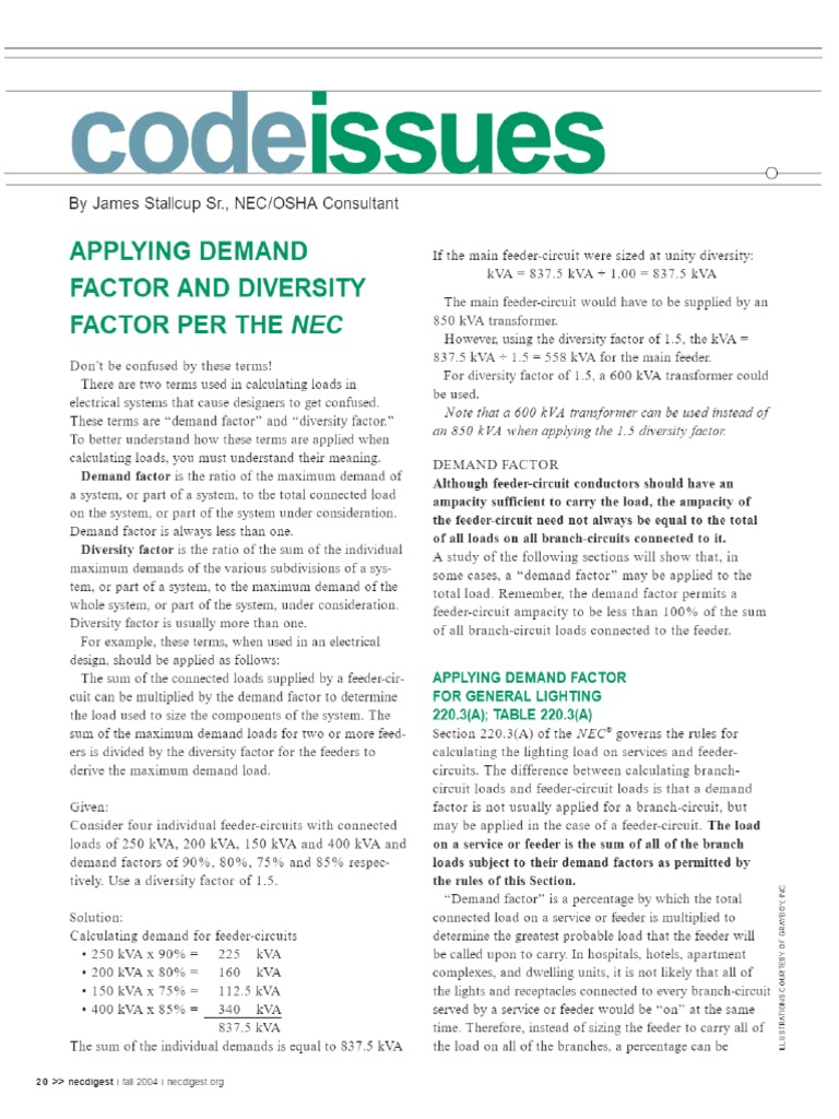 Applying Demand Factor and Diversity Factor Per The Nec | PDF