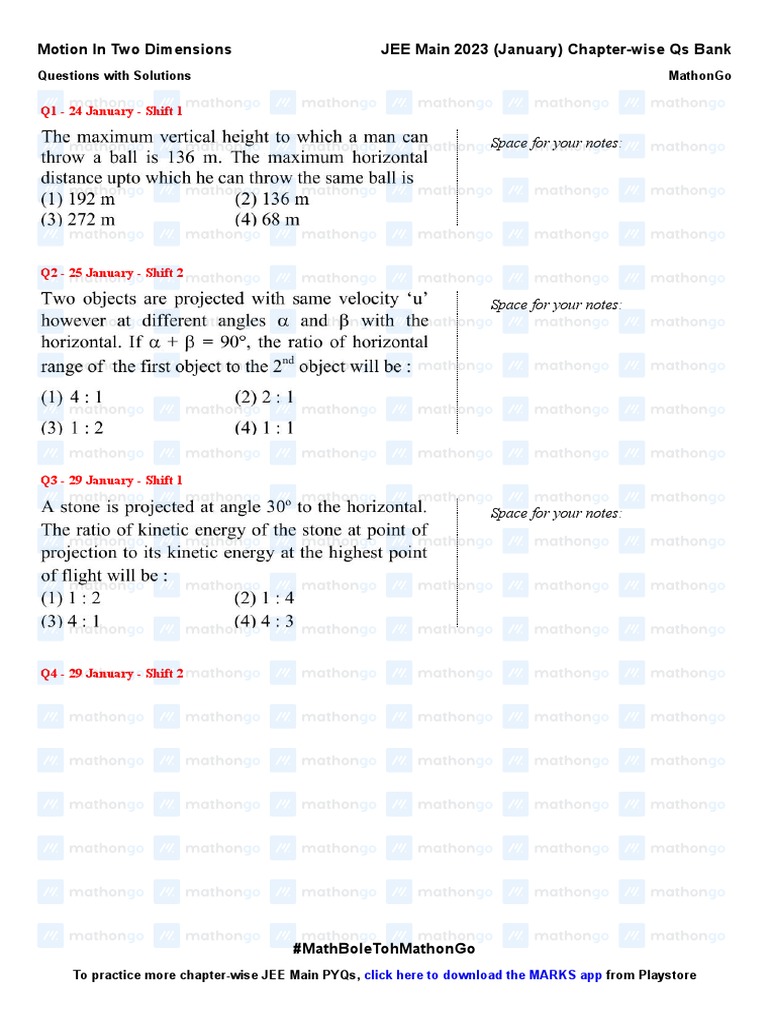JEE Main 2023: Motion in Two Dimensions Solutions | PDF | Business ...