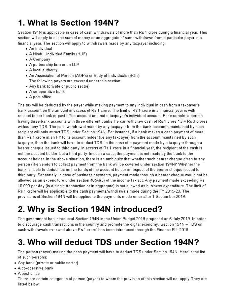 Section 194N TDS | PDF | Finance & Money Management