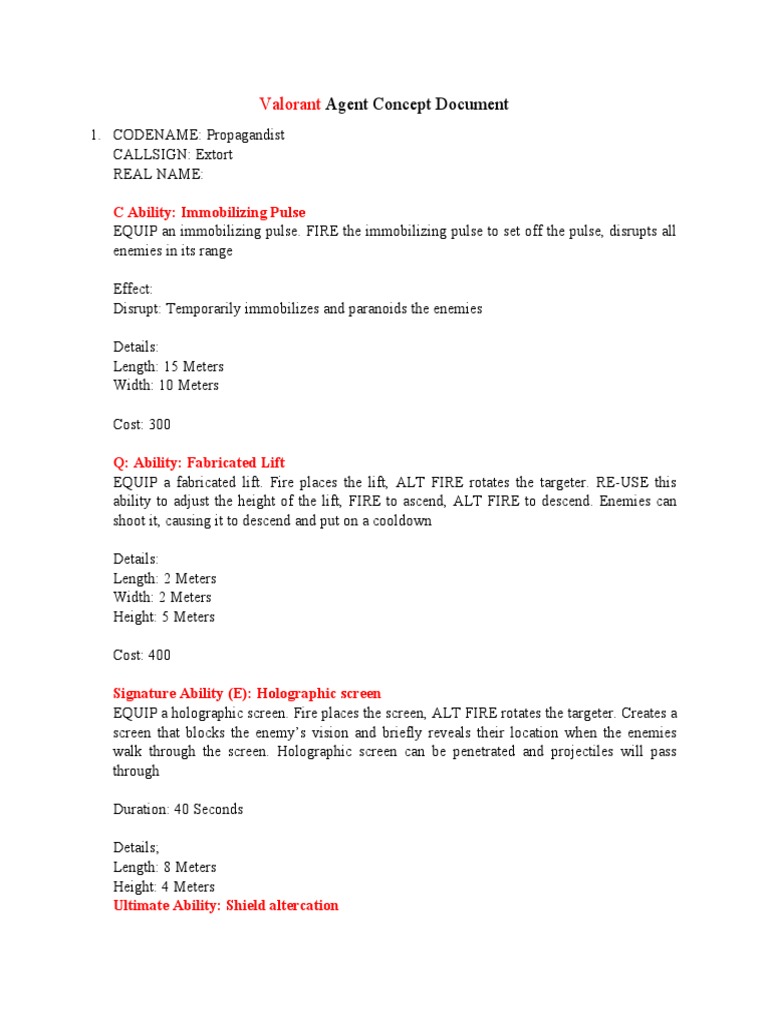 Valorant Agent Concept Document | PDF