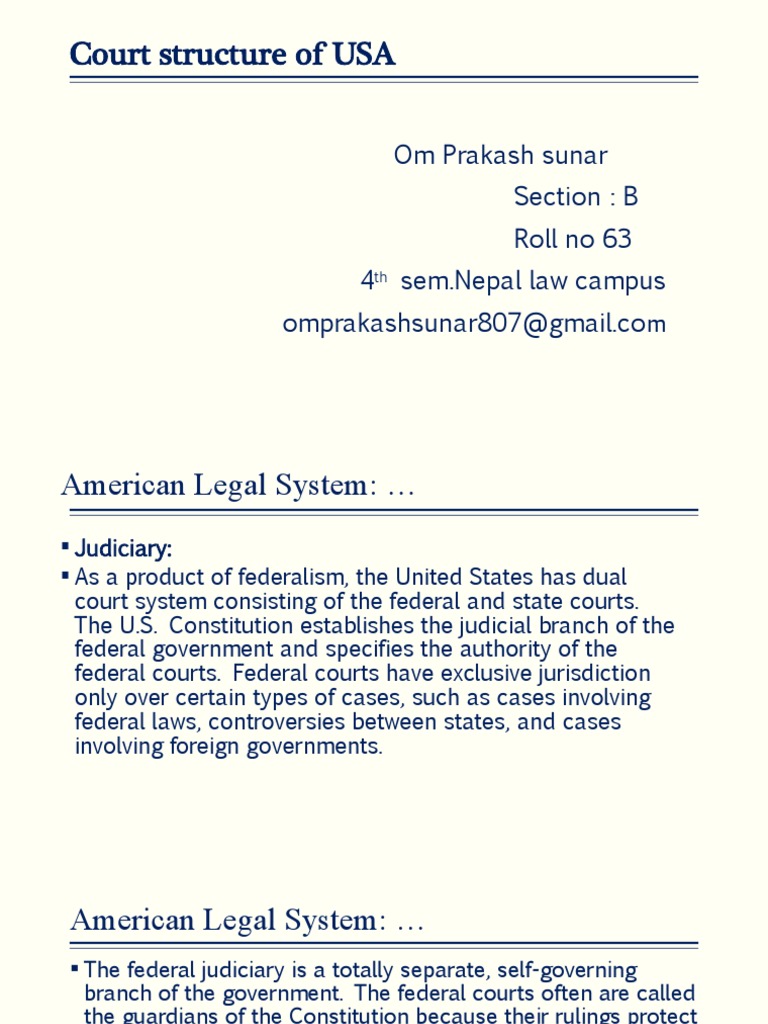 Judicial Stucture And Jurisdiction Of Usa Om Pdf Supreme Courts
