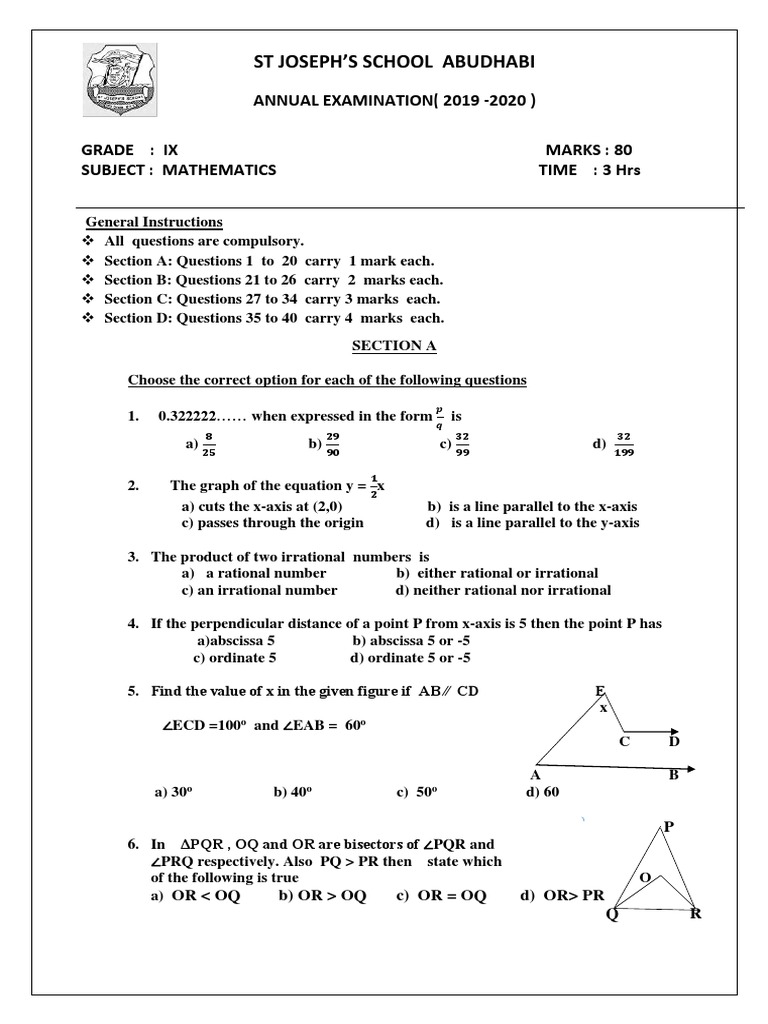 Annual Exam Grade 9 2020 | PDF | Classical Geometry | Elementary Geometry
