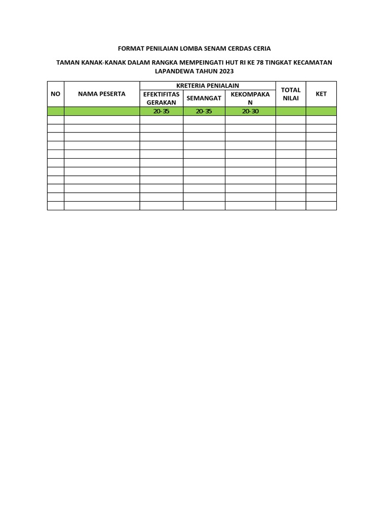 Format Penilaian Lomba Senam Cerdas Ceria | PDF