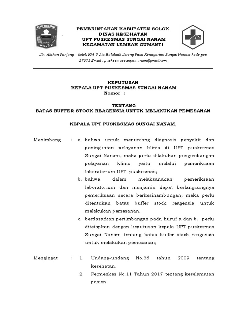 SK Batas Buffer Stok Reagen Utk Melakukan Pemesanan | PDF