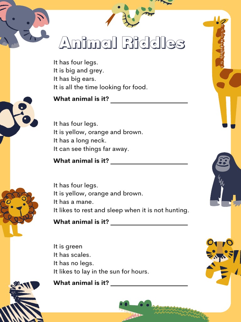 Colorful Animal Riddles Worksheet | PDF