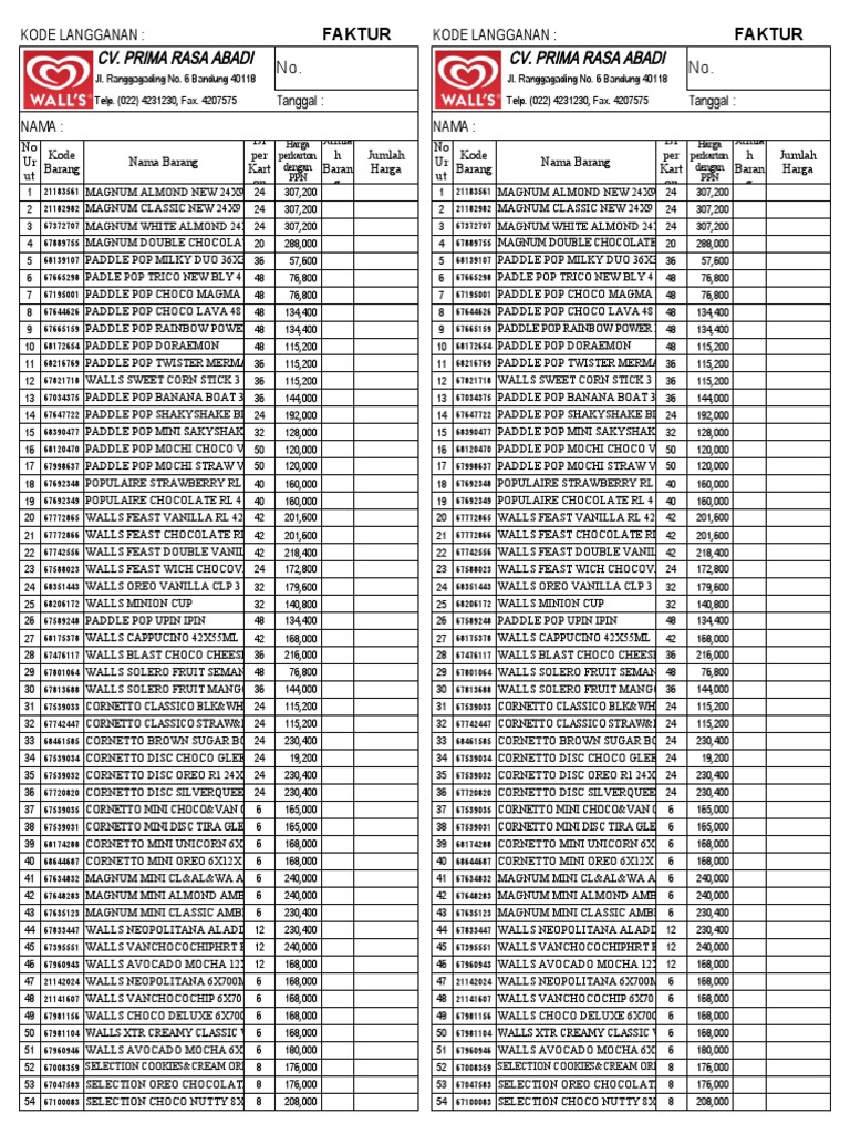 Walls Ice Cream Price List 2024 | PDF
