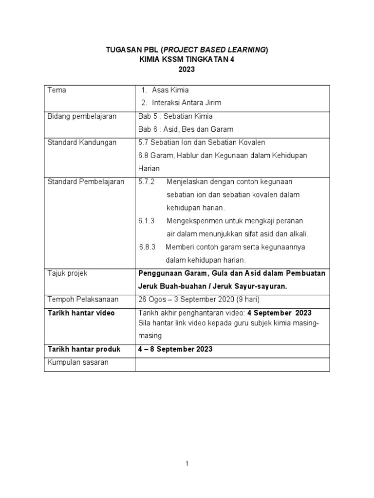 Arahan PBL 1 T4 - 2023 | PDF