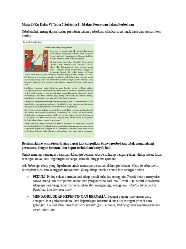Materi PKN Kelas 6 Tema 2 | PDF