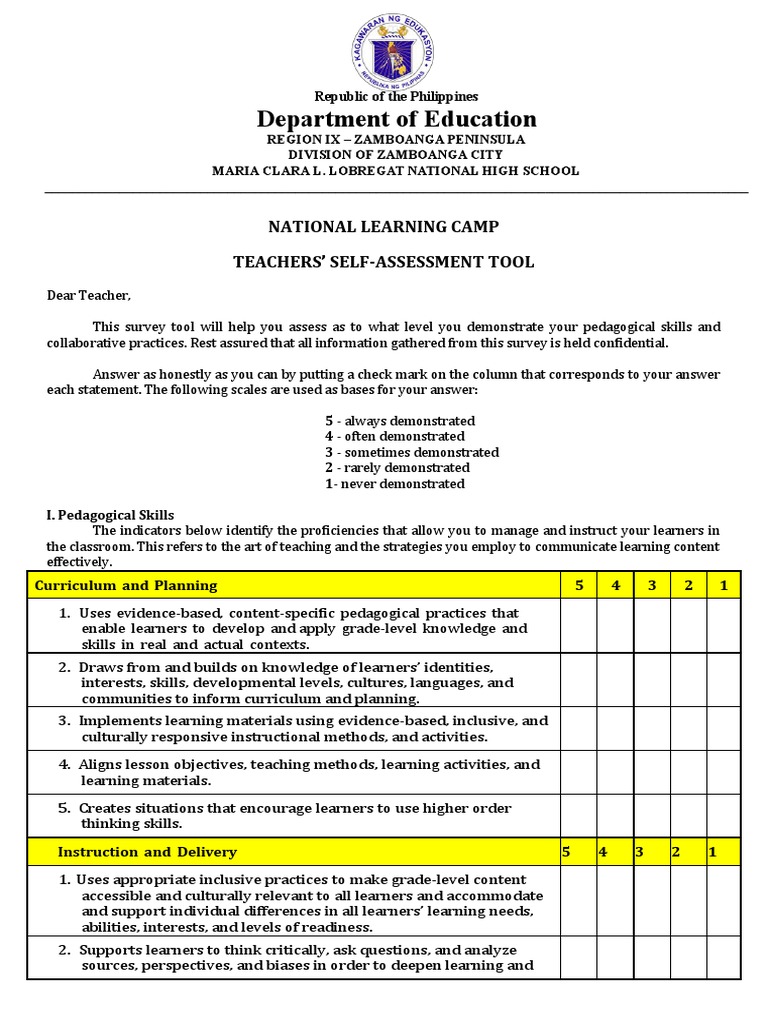 Teacher Self-Assessment Guide | PDF | Learning | Educational Assessment