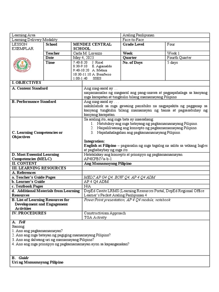Ap 4 Q4 DLP Week 1 Day 3 | PDF