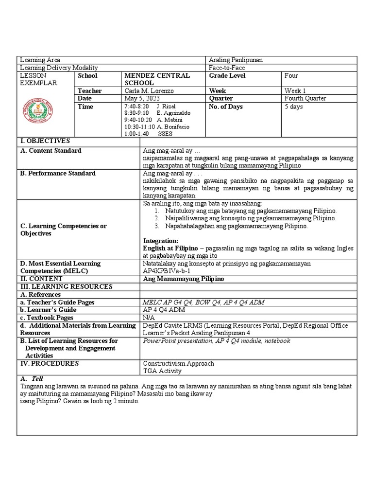 Ap 4 Q4 DLP Week 1 Day 4 | PDF