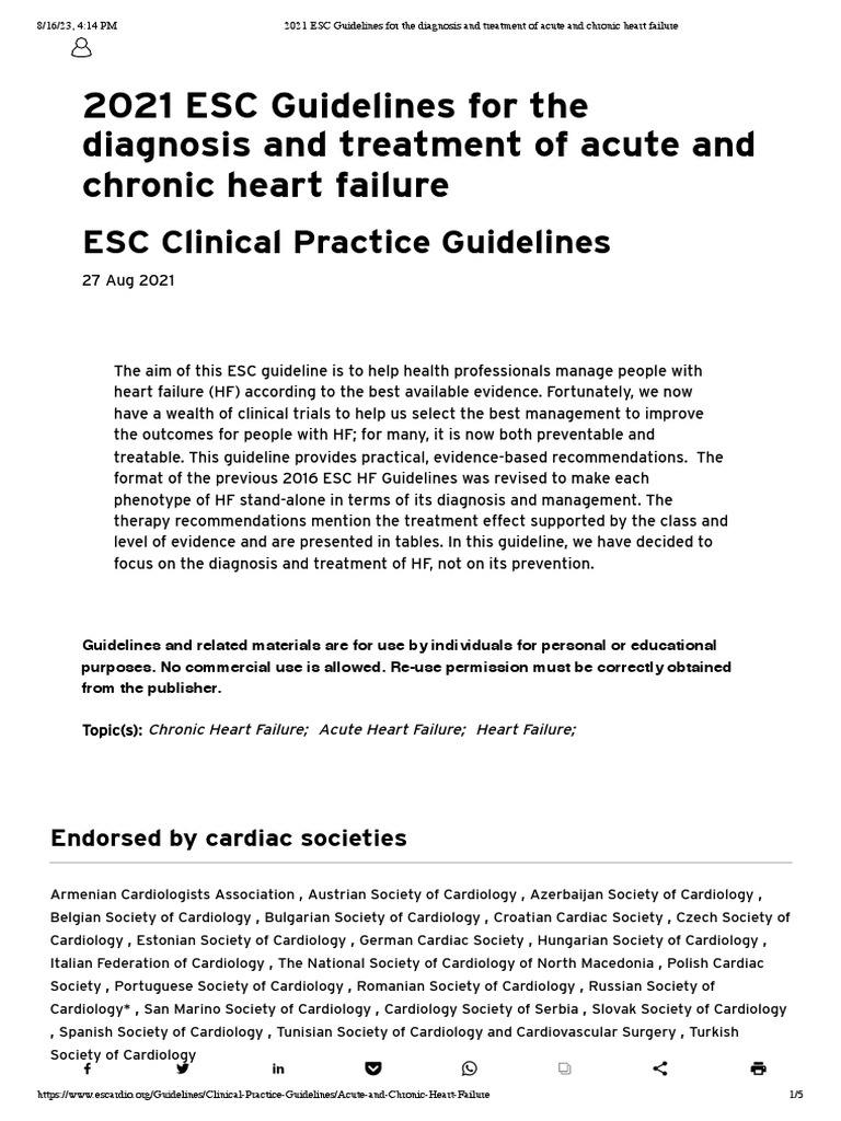 2021 Esc Guidelines For The Diagnosis And Treatment Of Acute And