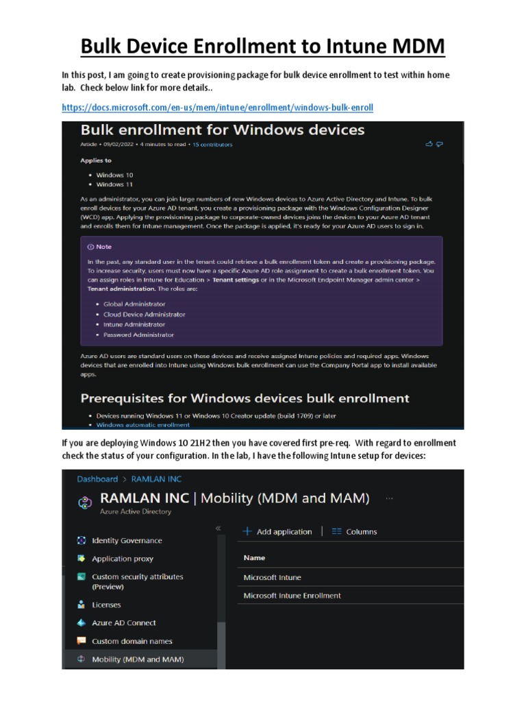 Bulk Device Enrollment To Intune MDM | PDF