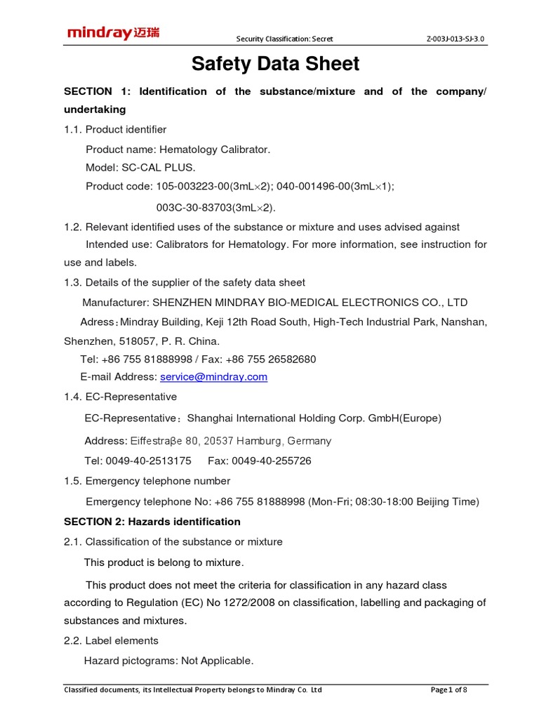 Sc-Cal Plus Msds 3.0 | PDF | Occupational Safety And Health | Safety
